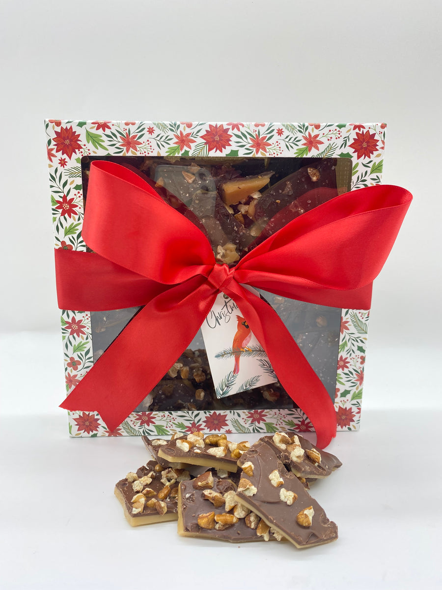 1 Pound Chocolate Pecan Roca in Poinsettia Box – Potter Country Store